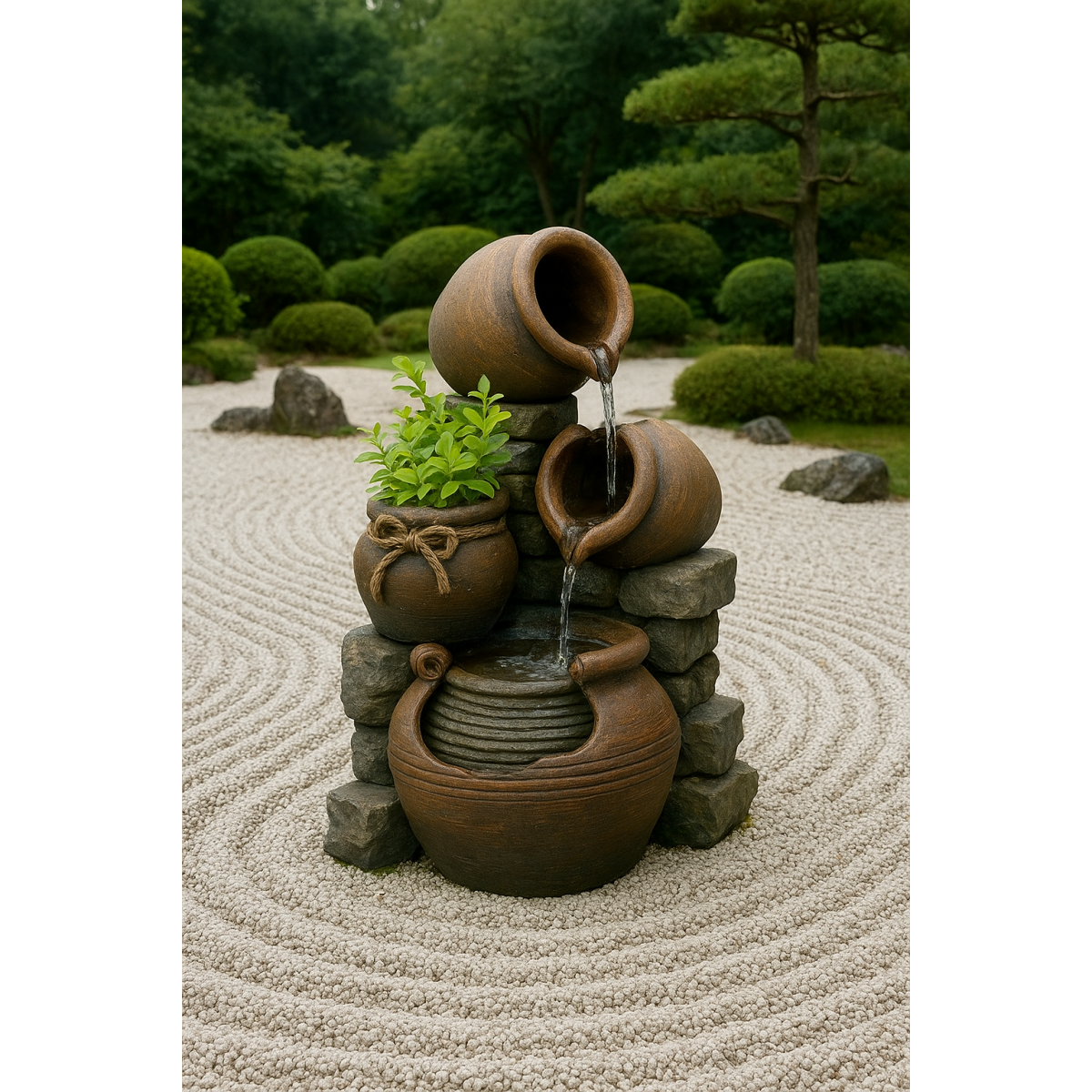 Multi Pots Outdoor Water Fountain With Flower Pot