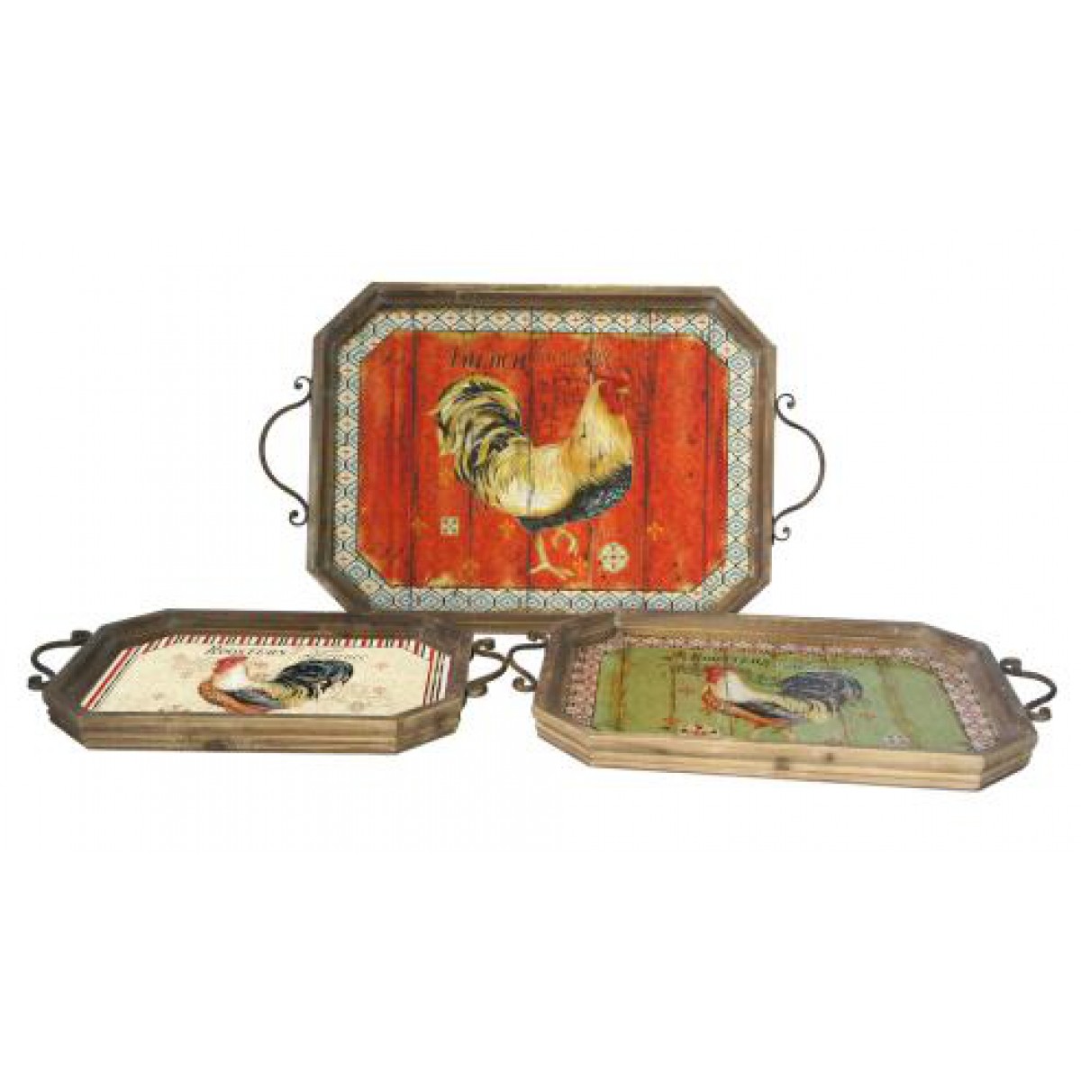 LG wooden tray with rooster pattern