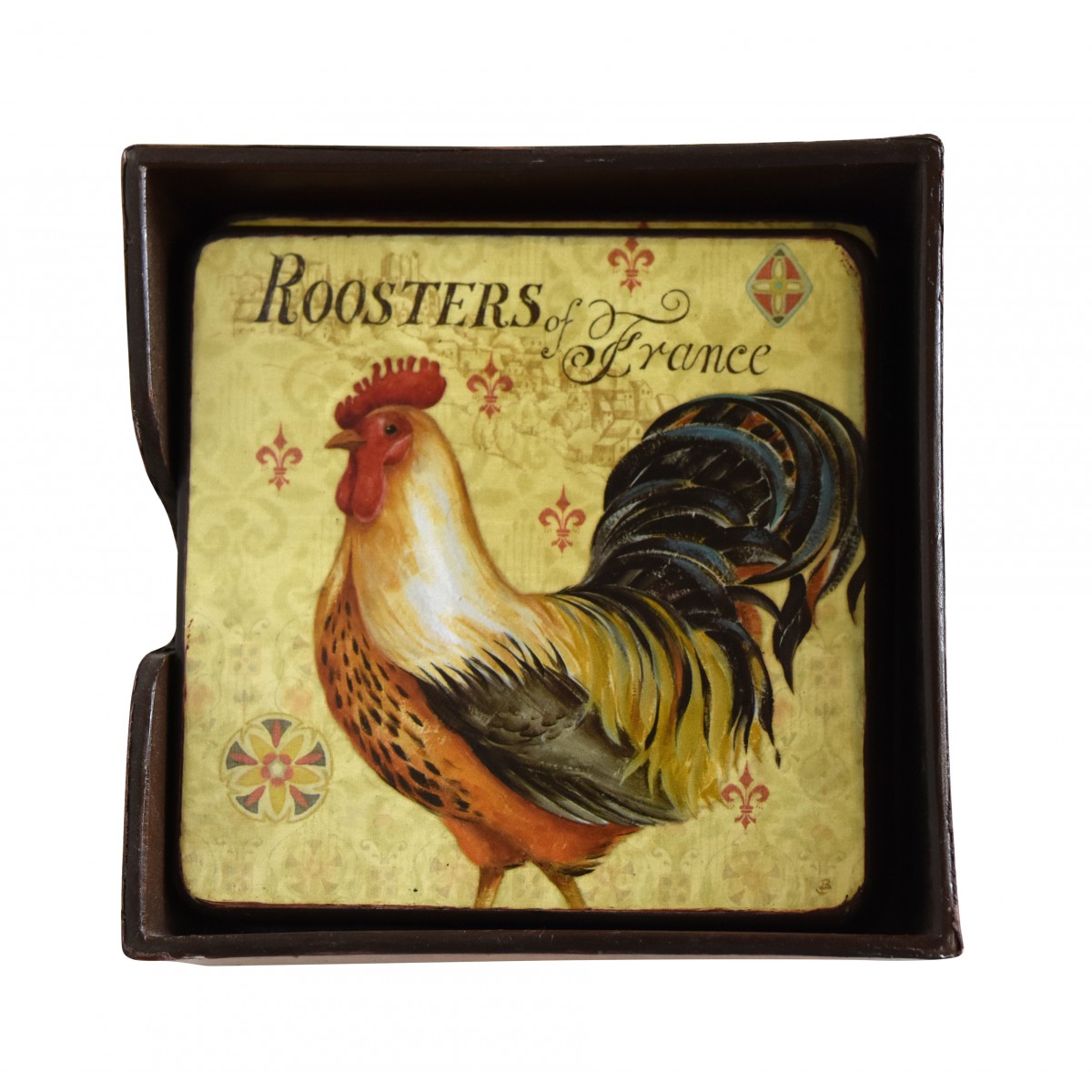 set of 7 coaster with rooster pattern