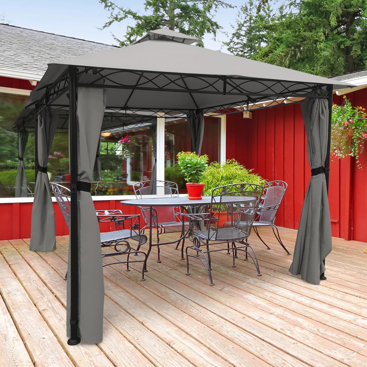 10FT X 13FT WITH 2-TIER SOFT TOP GAZEBO/GREY COLOR