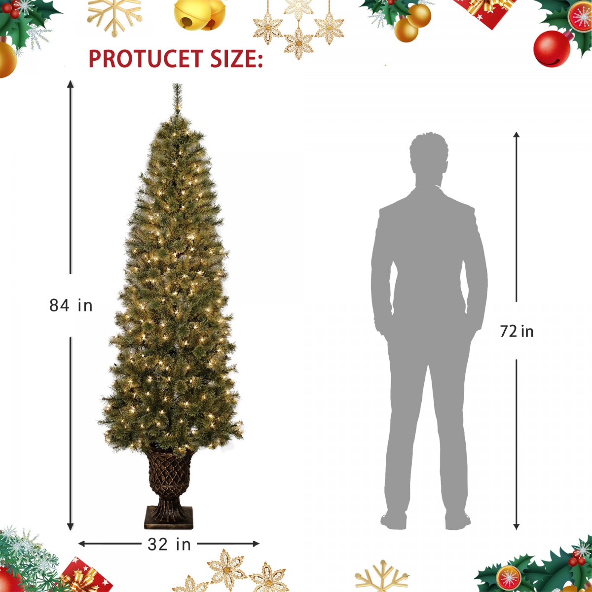 7 Feet. Pre-Lit Artificial Christmas Tree With Urn Base