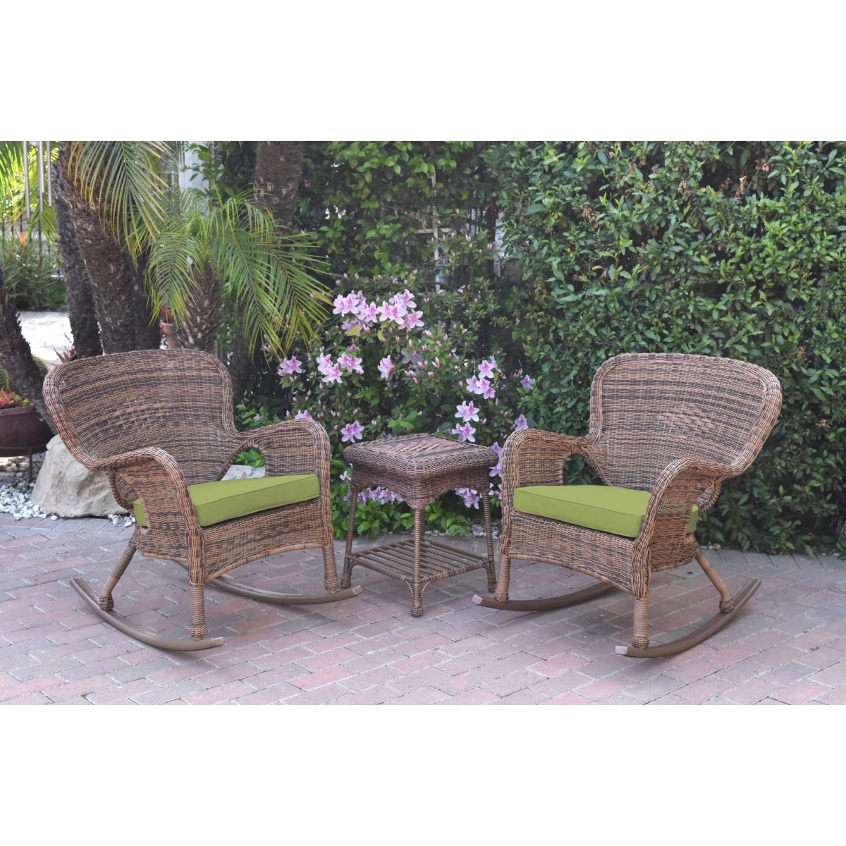 Windsor Honey Wicker Rocker Chair And End Table Set With Sage Green ...