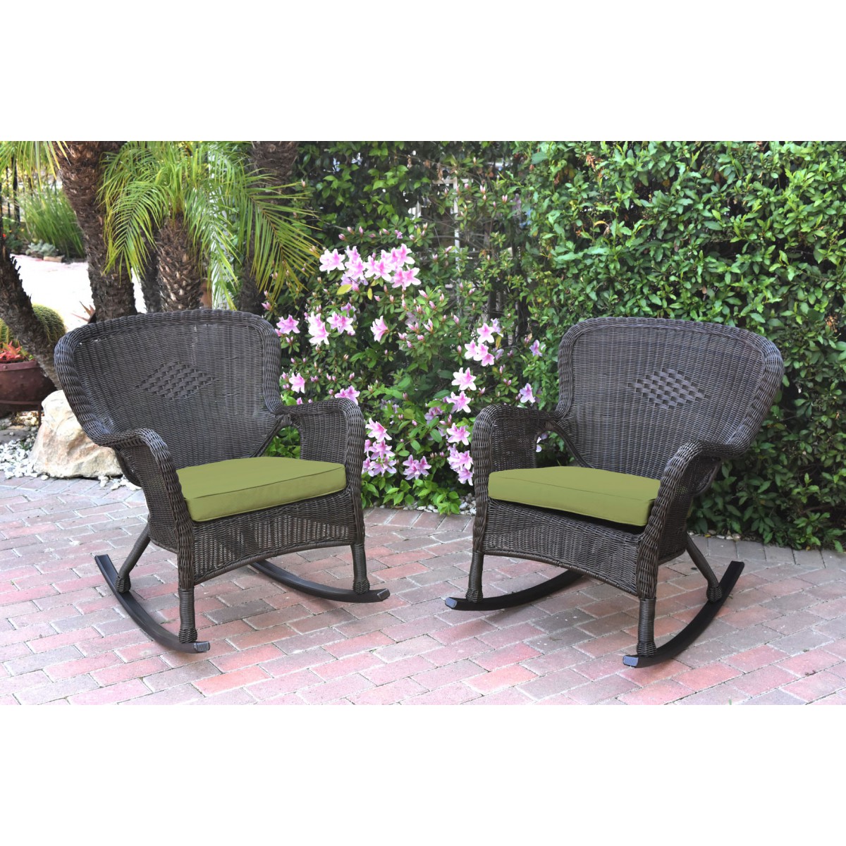 Set of 2 Windsor Espresso Resin Wicker Rocker Chair with Sage Green ...
