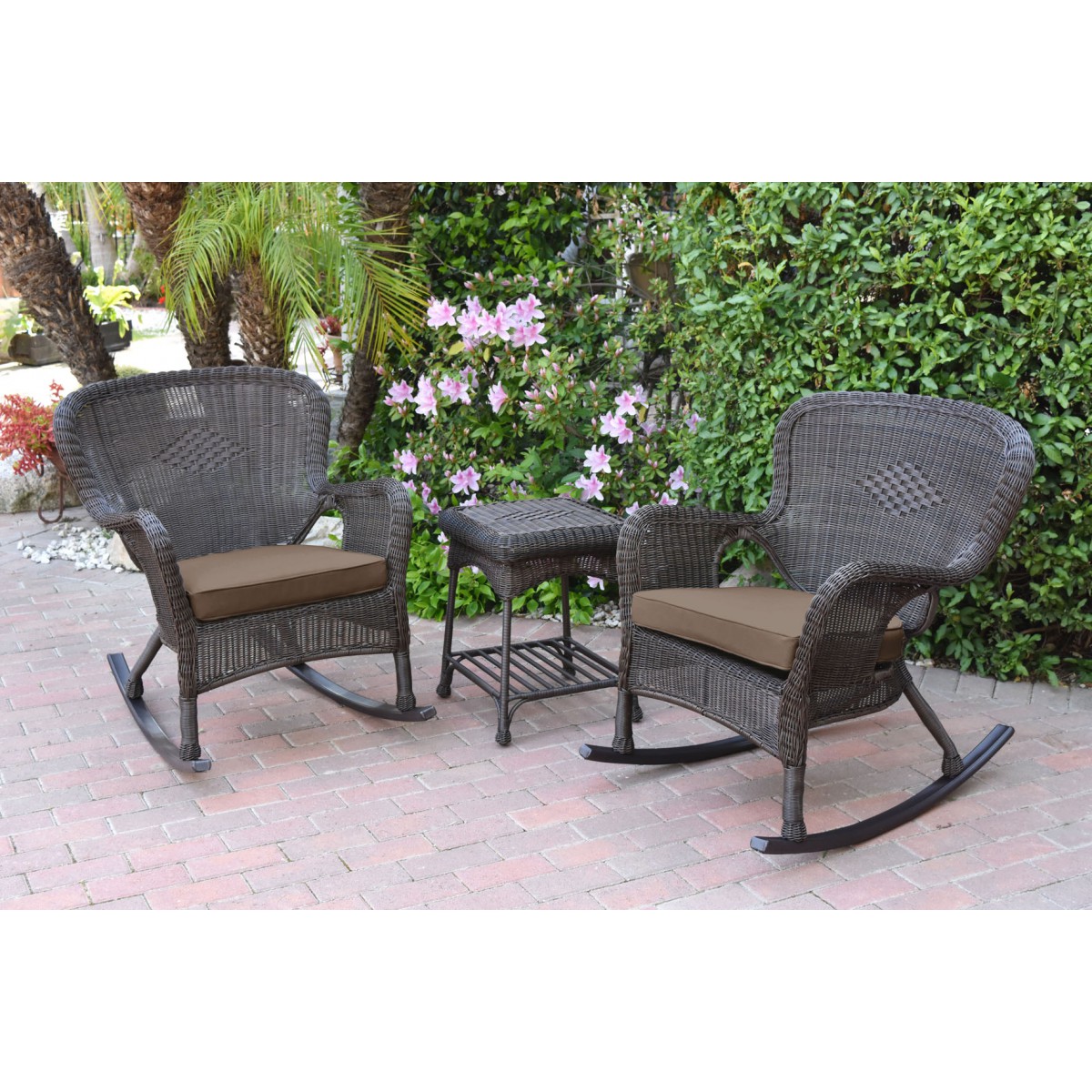 Windsor Espresso Wicker Rocker Chair And End Table Set With Brown Chair ...