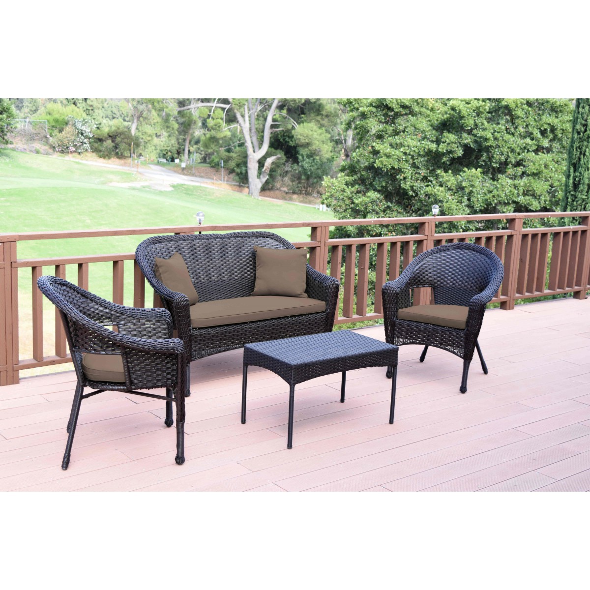 Set of 4 Resin Wicker Clark Conversation Set with Brown Cushion