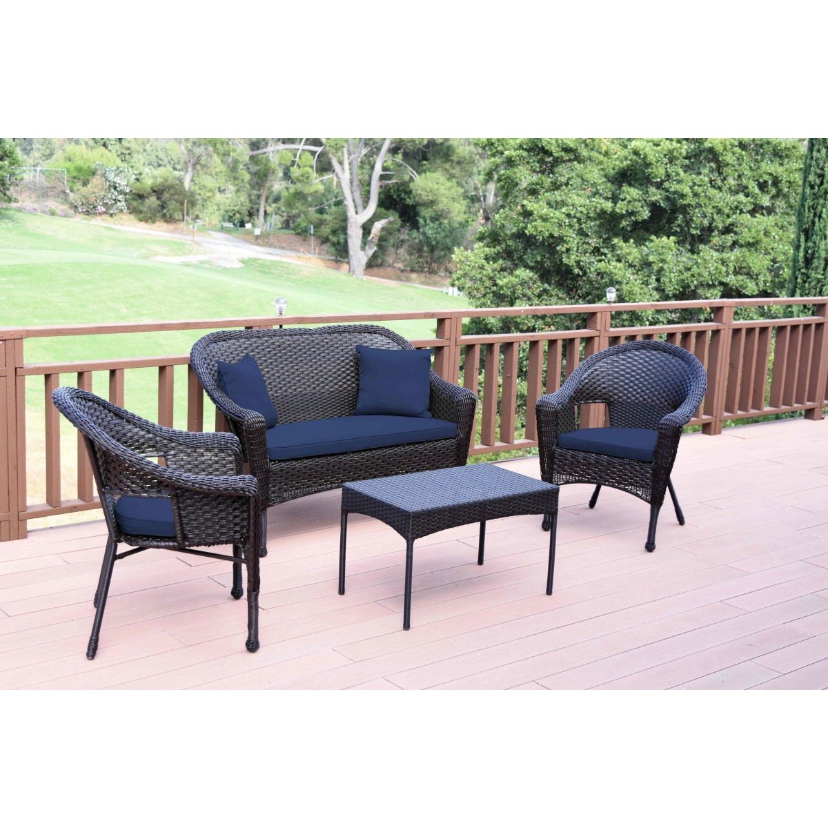 Set of 4 Resin Wicker Clark Conversation Set with Midnight Blue Cushion