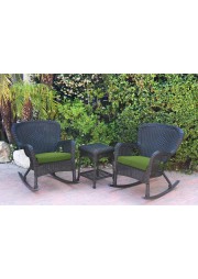 Windsor Black Wicker Rocker Chair And End Table Set With Hunter Green ...